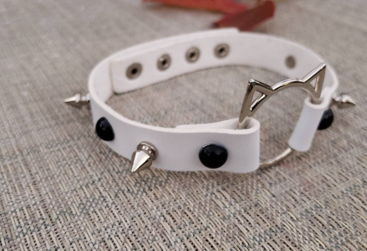 Spiked Pet Play Cat Choker, Adjustable Faux Leather Cat Collar